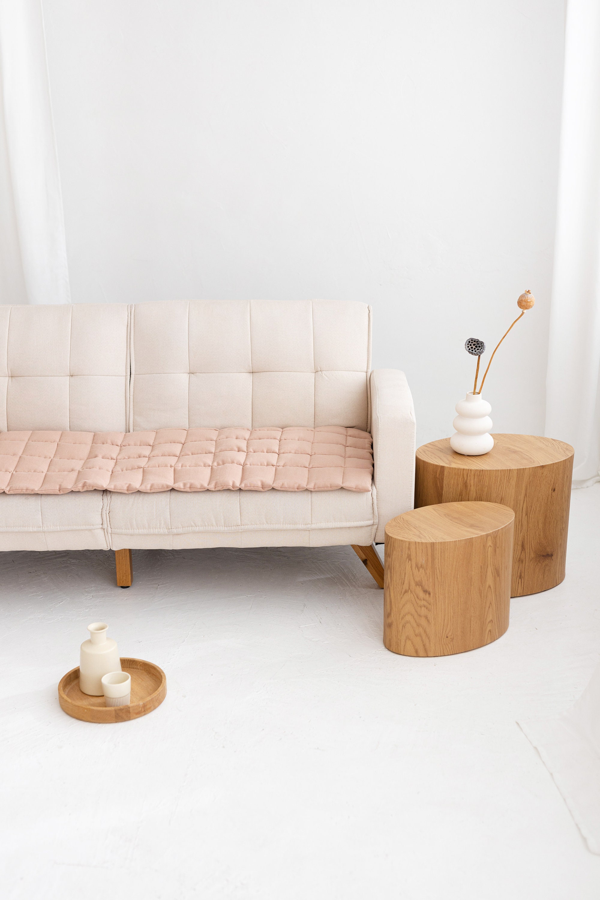 Quilted Linen Couch Cover, Linen Couch Mat, Quilted Linen Sofa Topper ...