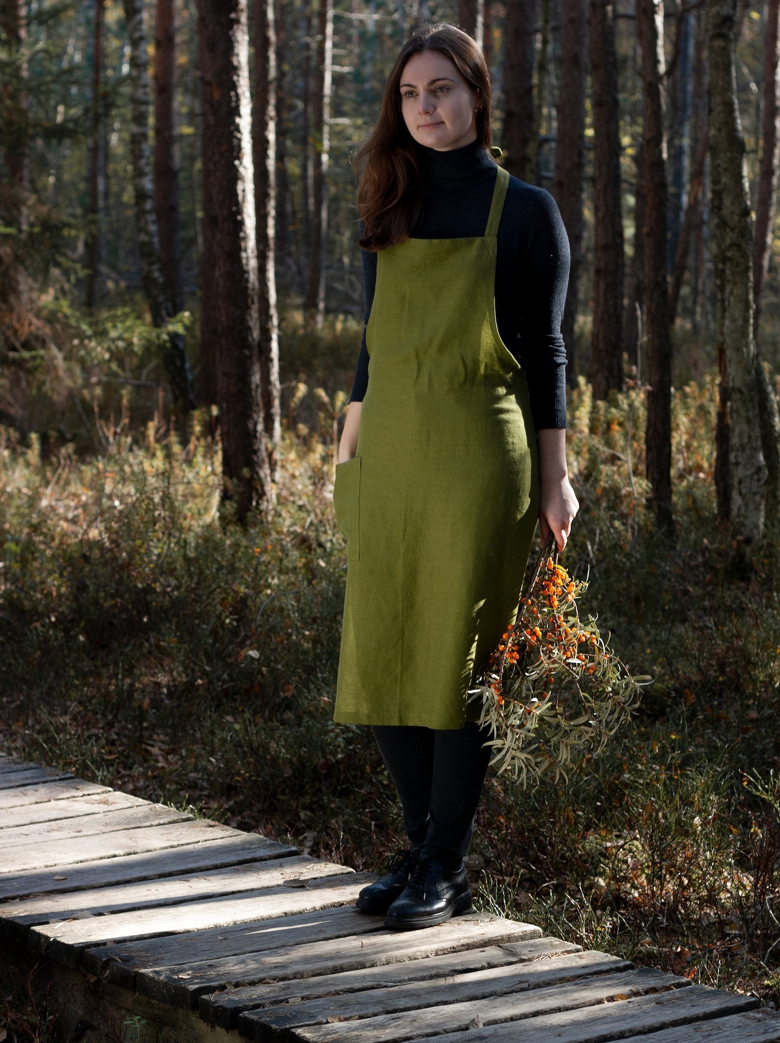 Green Long Linen Apron With Pocket Christmas Gift for Her - Etsy