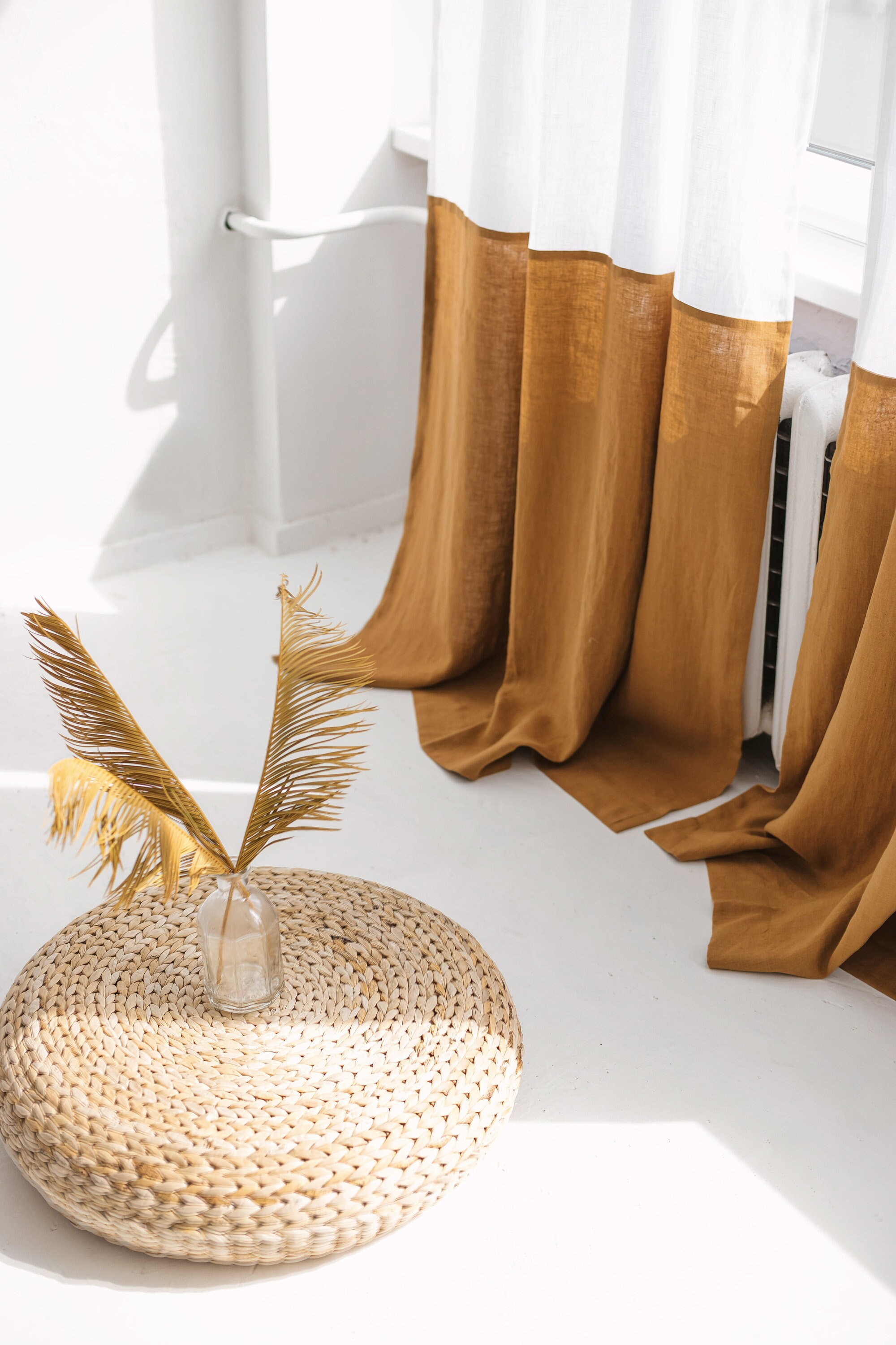 55/140 Cm Wide Amber Color Block Linen Curtain Long - Etsy