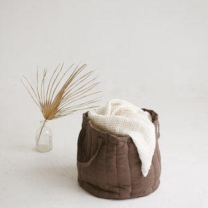 Quilted Linen Laundry Basket, Linen Laundry Bag With Handles, Padded ...