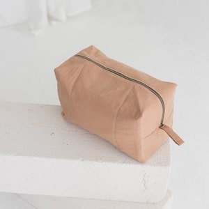 Peach Linen Pouch,linen Makeup Bag, Double-layered Linen Cosmetic Bag ...