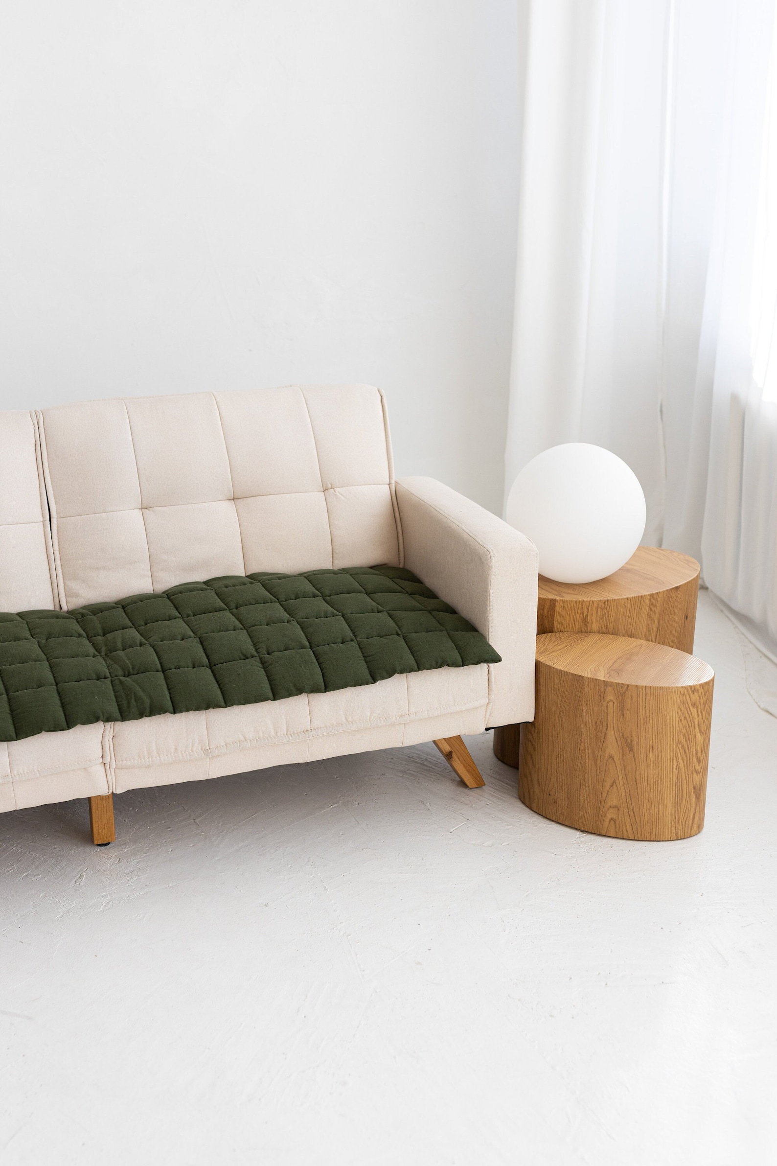 Quilted Linen Couch Cover, Linen Couch Mat, Quilted Linen Sofa Topper ...