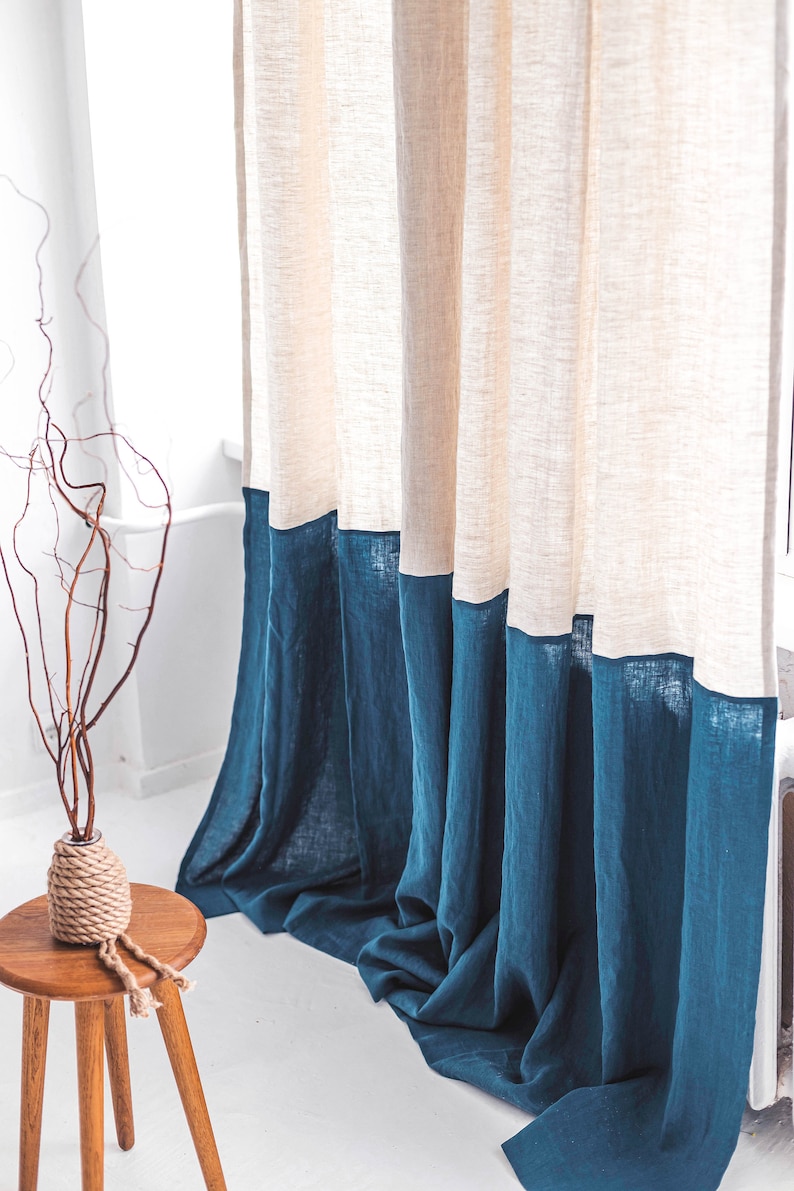 86.6/ 220 Cm Wide Color Block Linen Curtain Long Linen - Etsy