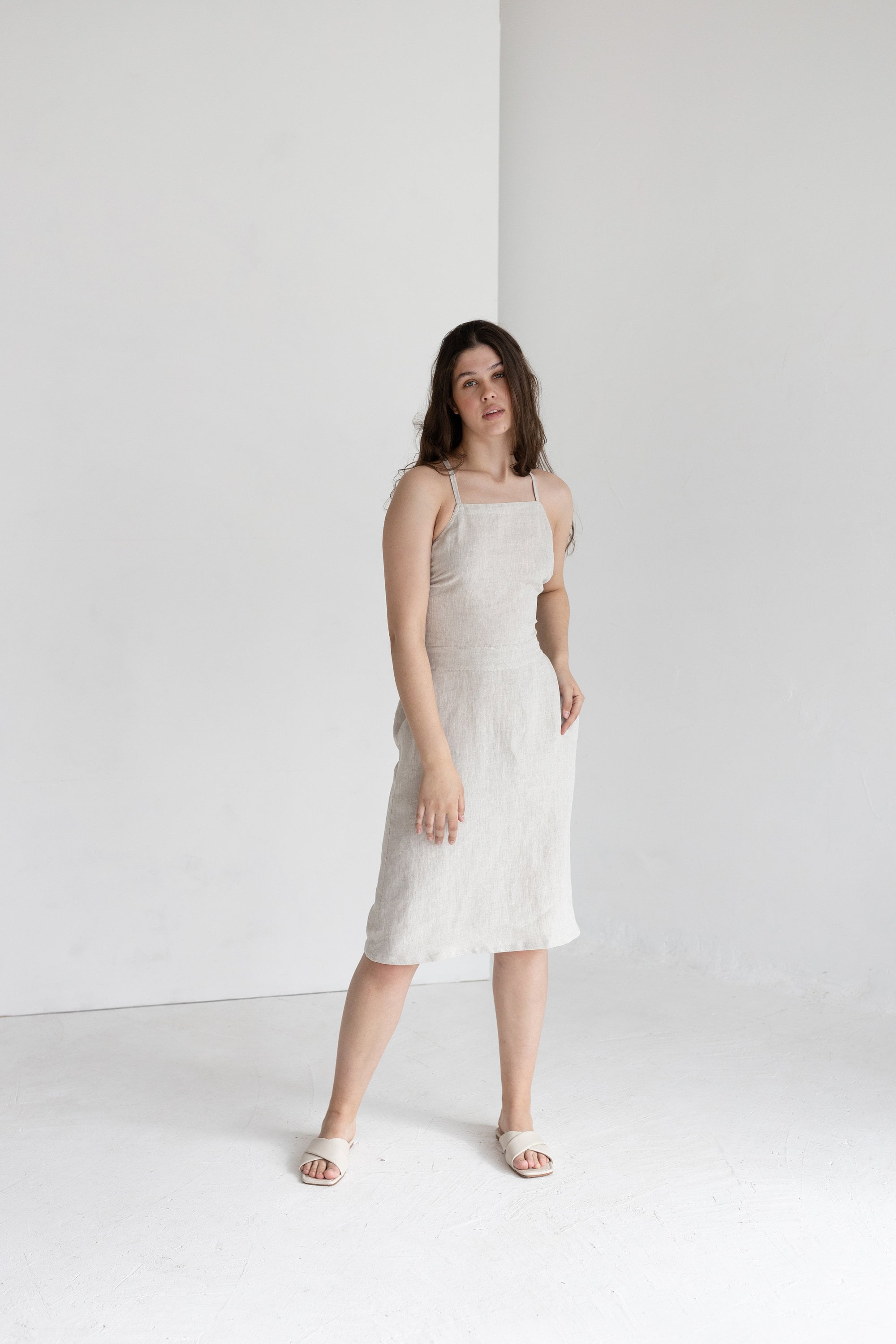 Natural Light Linen Dress, Green Linen Summer Dress With Back Tie, Open ...