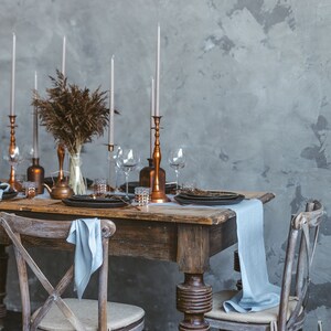 Steel Blue Softened Linen Table Runner, Blue Wedding Table Linens - Etsy