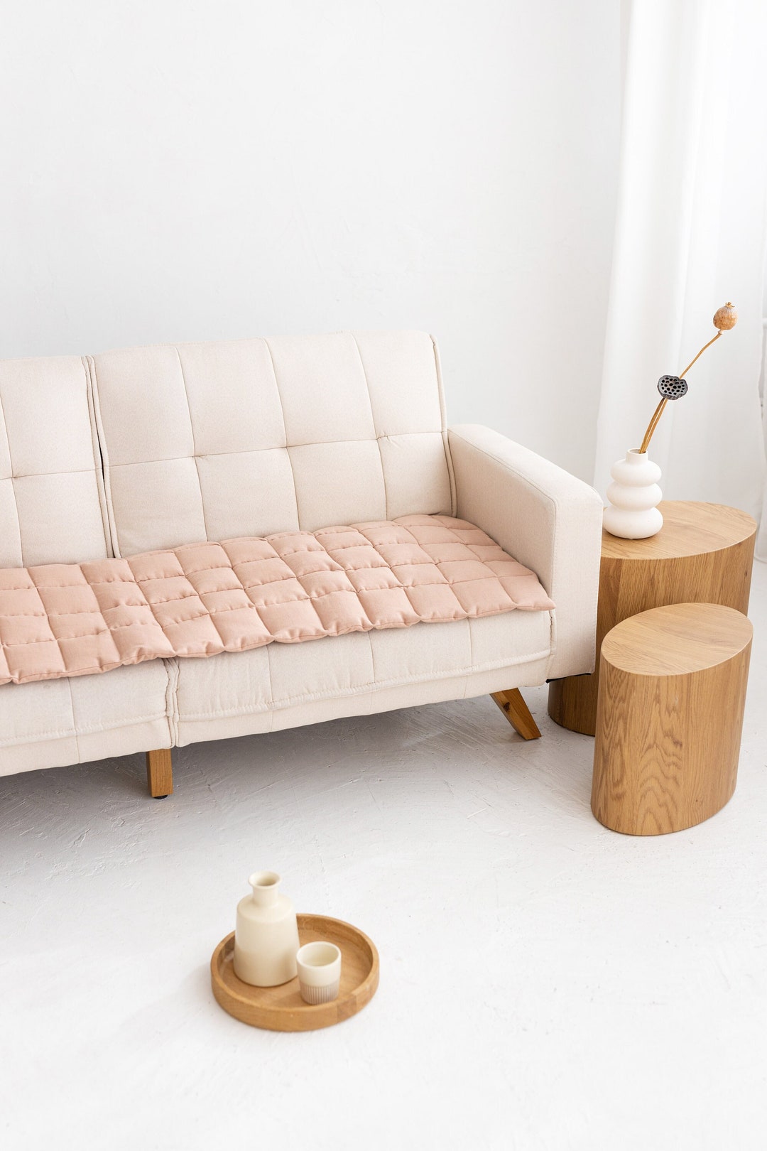 Quilted Linen Couch Cover, Linen Couch Mat, Quilted Linen Sofa Topper ...