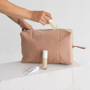 Peach Linen Pouch,linen Makeup Bag, Double-layered Linen Cosmetic Bag ...