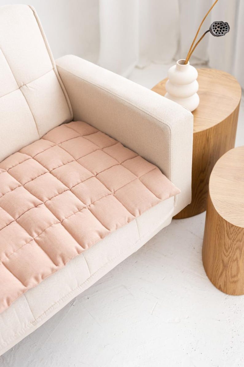 Quilted Linen Couch Cover, Linen Couch Mat, Quilted Linen Sofa Topper ...
