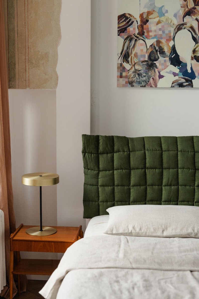 Quilted Linen Headboard Cover – Padded Custom Size Headboard Slipcover ...