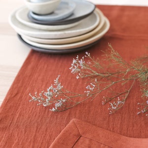 Rusty Linen Table Runner, Burnt Brick Table Linens, Terracotta Linen ...