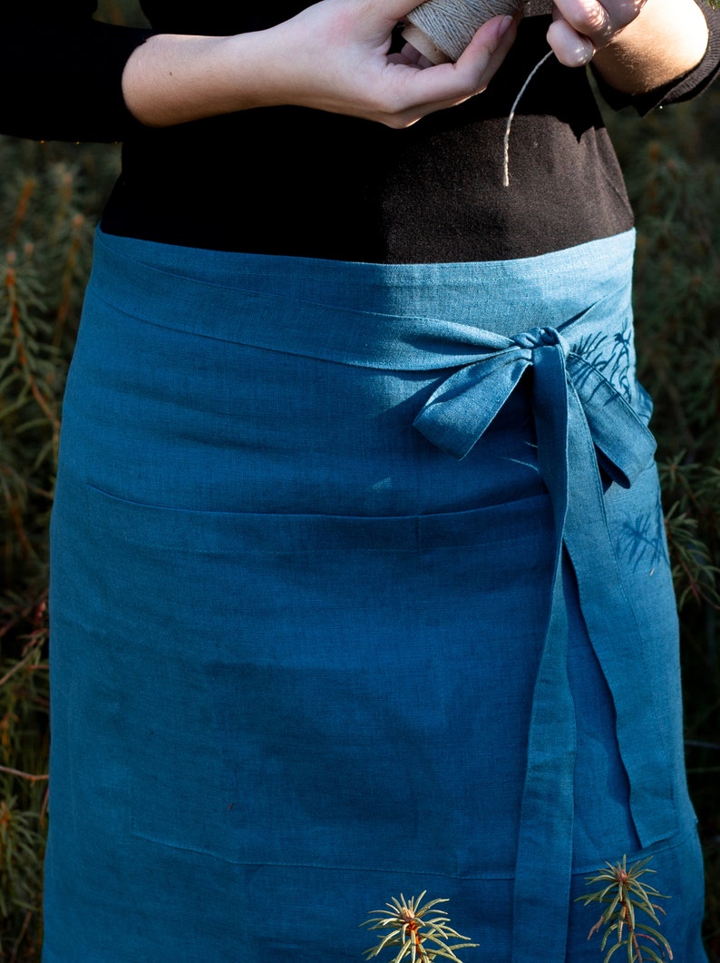 Linen Half Apron With Pocket Blue Linen Pinafore Chef Apron | Etsy