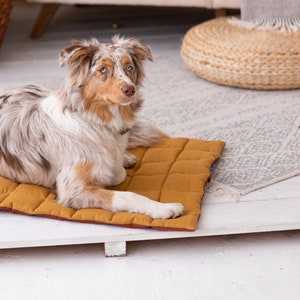 Portable Linen Pet Mat, Dog Roll-up Travel Mat, Two-sided Linen Pet Bed ...