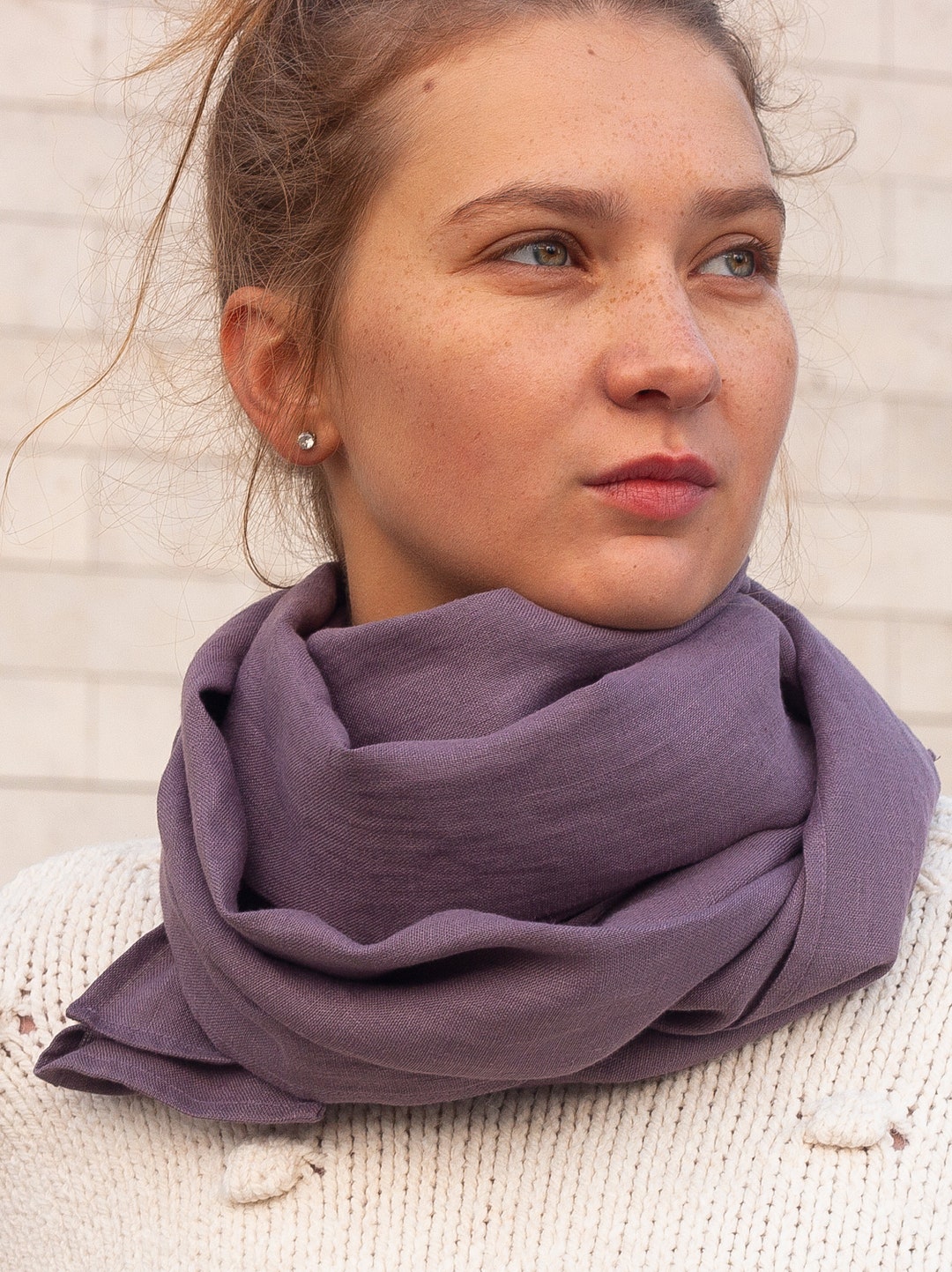 Lavender Linen Scarf,soft Lilac Linen Scarf, Grape Shawl, Handmade ...