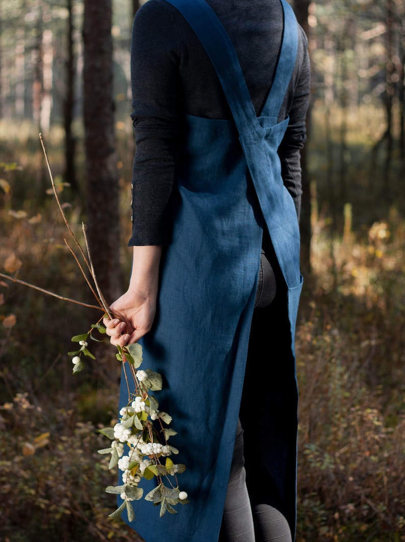 Japanese Linen Apron With Pocket Full Linen Pinafore Apron - Etsy