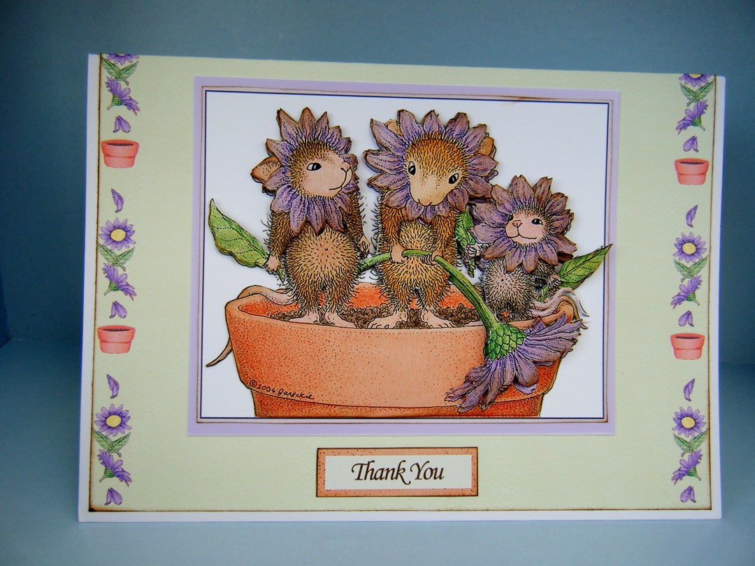 Cute Cartoon Mice Thank You Card Handmade Decoupage - Etsy