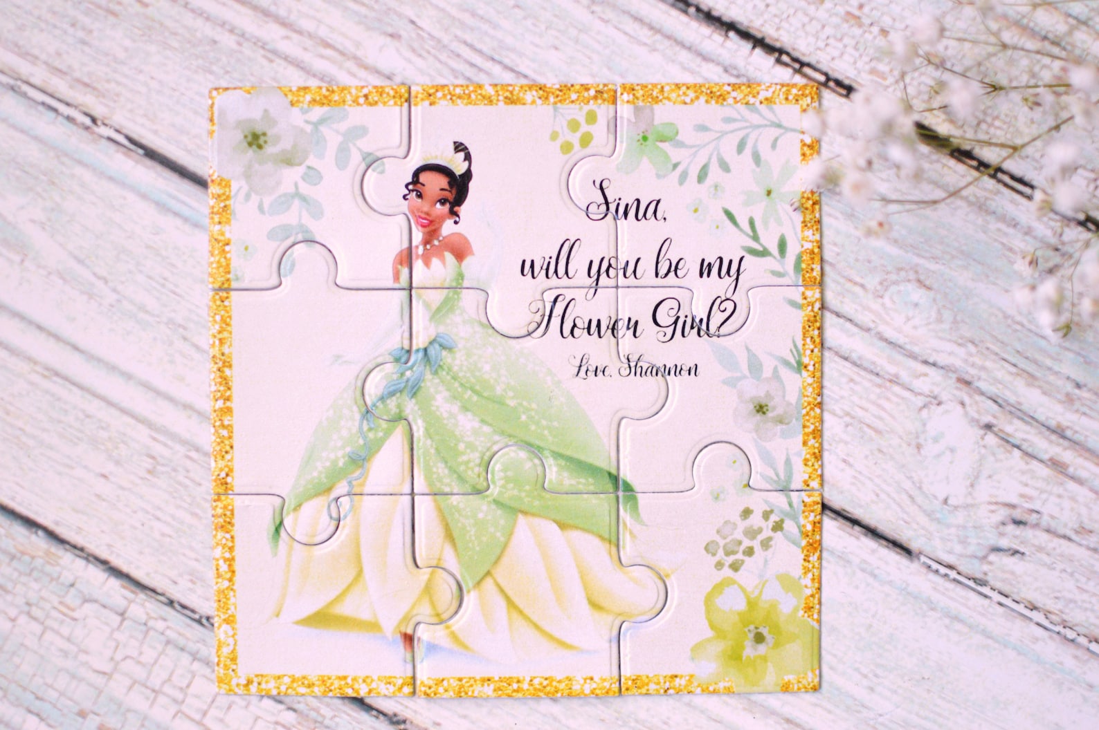 Personalized Puzzle Princess Tiana Flower Girl Card Will - Etsy Singapore