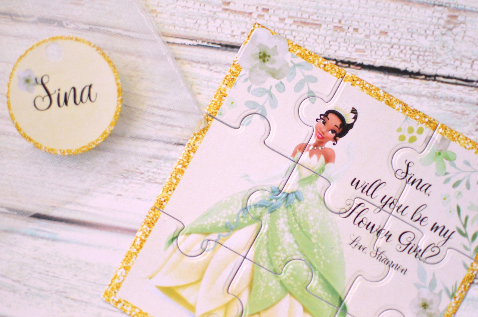 Personalized Puzzle Princess Tiana Flower Girl Card Will - Etsy Singapore