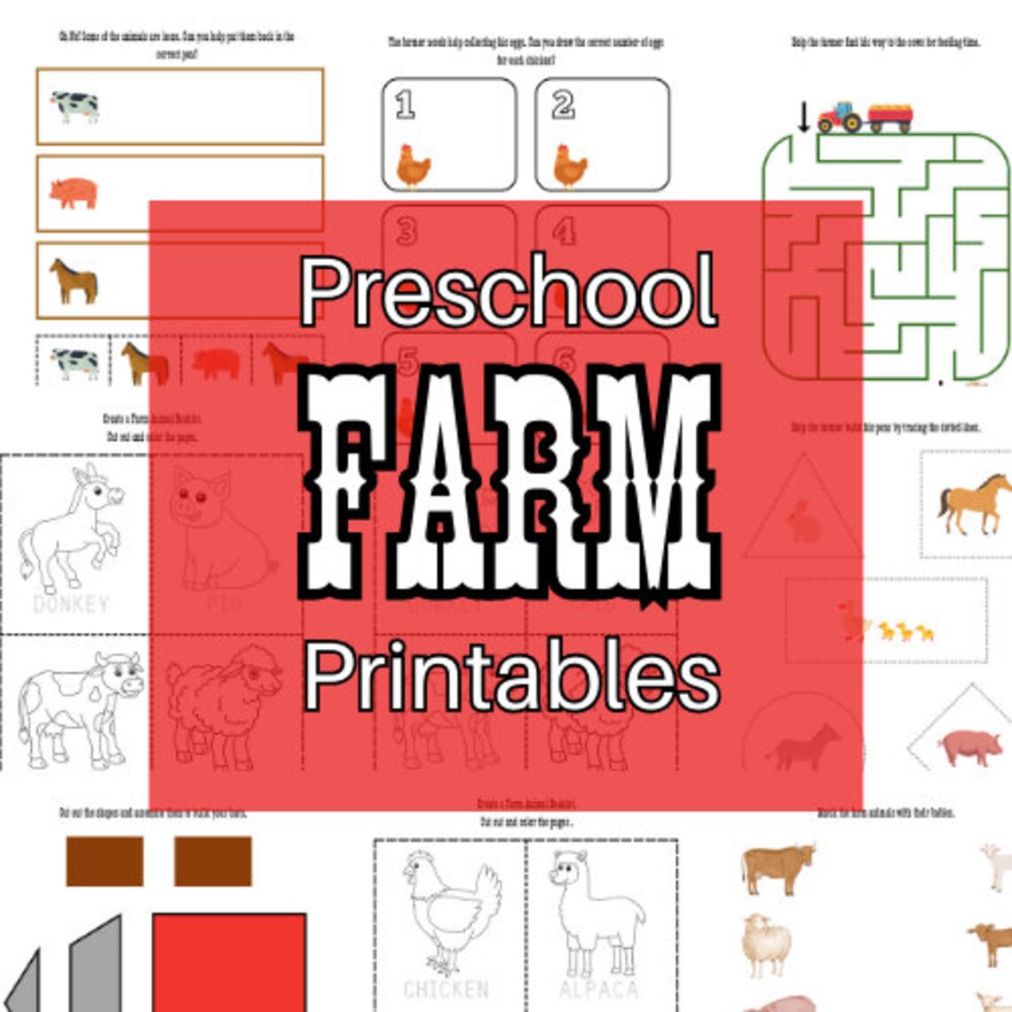 Prek FARM Theme Printables Worksheets and Activities for - Etsy