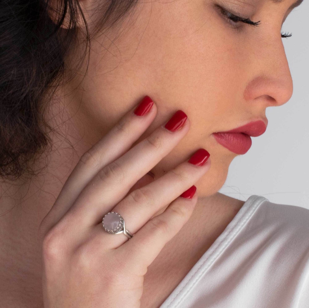 Rose Quartz Sizeable Ring for Women, 925 Sterling Silver, Pink Stone ...