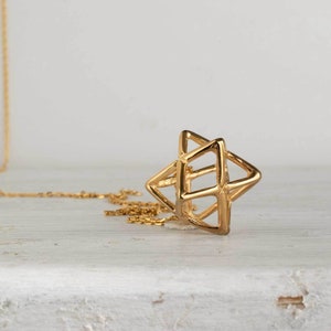 3D Merkaba Pendant, 14K Gold Plated 925 Sterling Silver Necklace ...