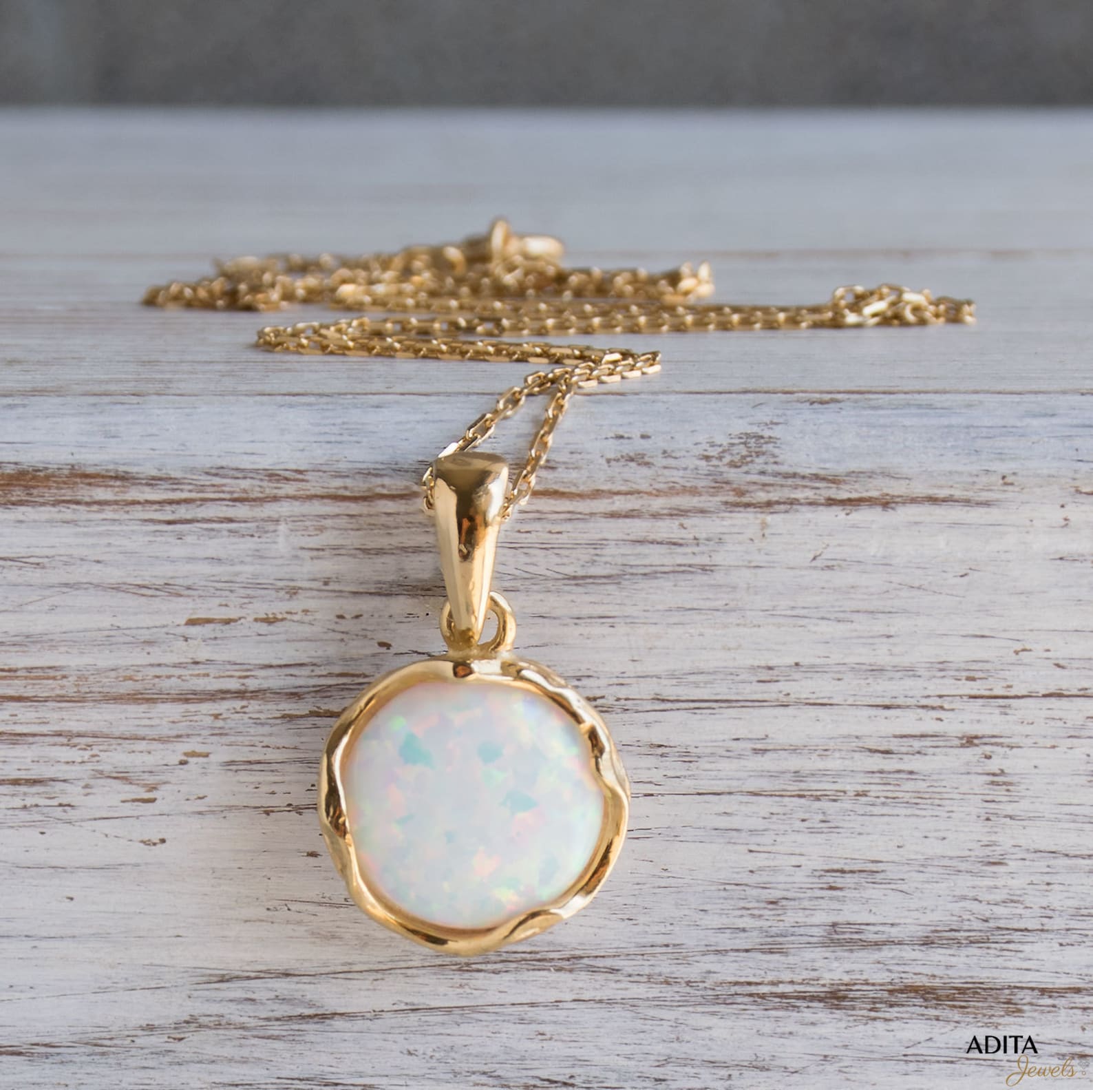 White Opal Necklace, 14K Gold Plated Silver Pendant & Necklace, 12 Mm ...