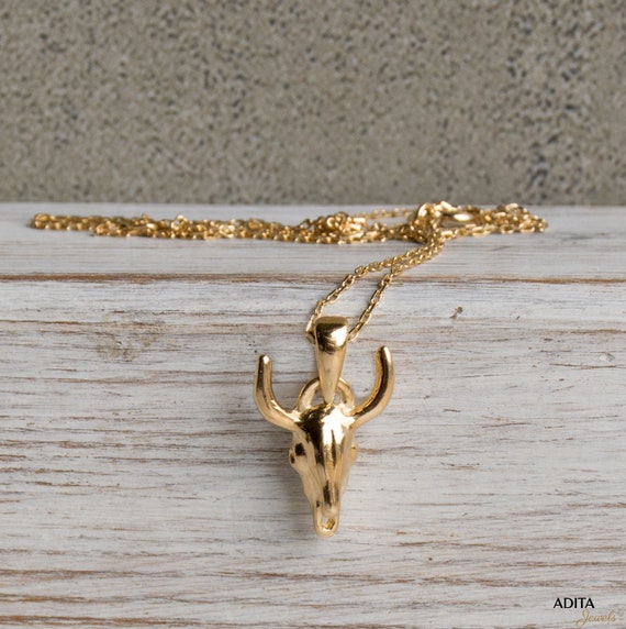 Bull Necklace 14K Gold Plated Silver Pendant & Necklace | Etsy