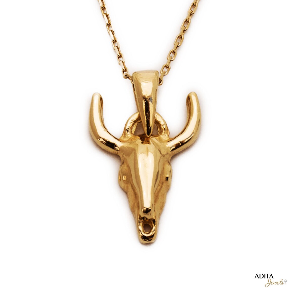 Bull Necklace 14K Gold Plated Silver Pendant & Necklace | Etsy