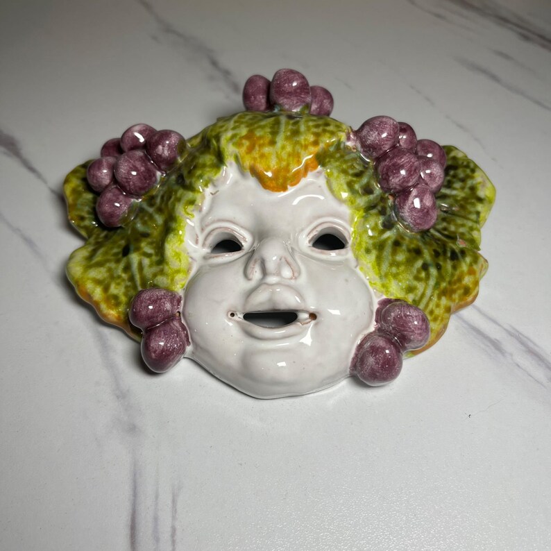 Vintage Italian Majolica Pottery Bacchus Wall Face Mask With Grape ...