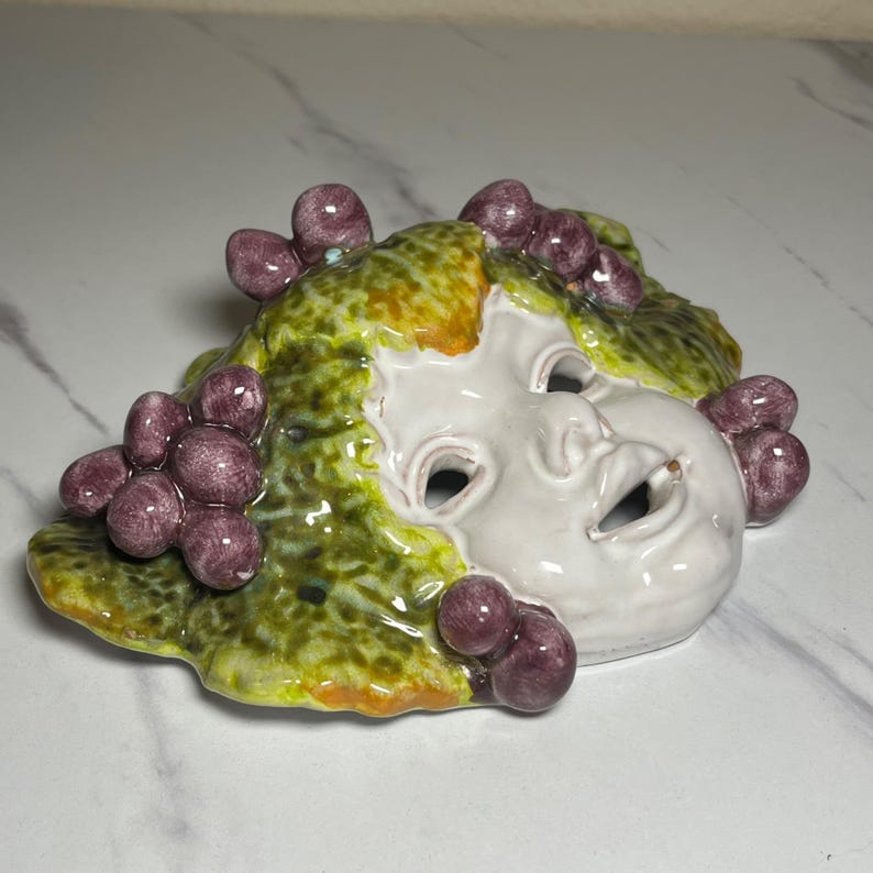 Vintage Italian Majolica Pottery Bacchus Wall Face Mask With Grape ...