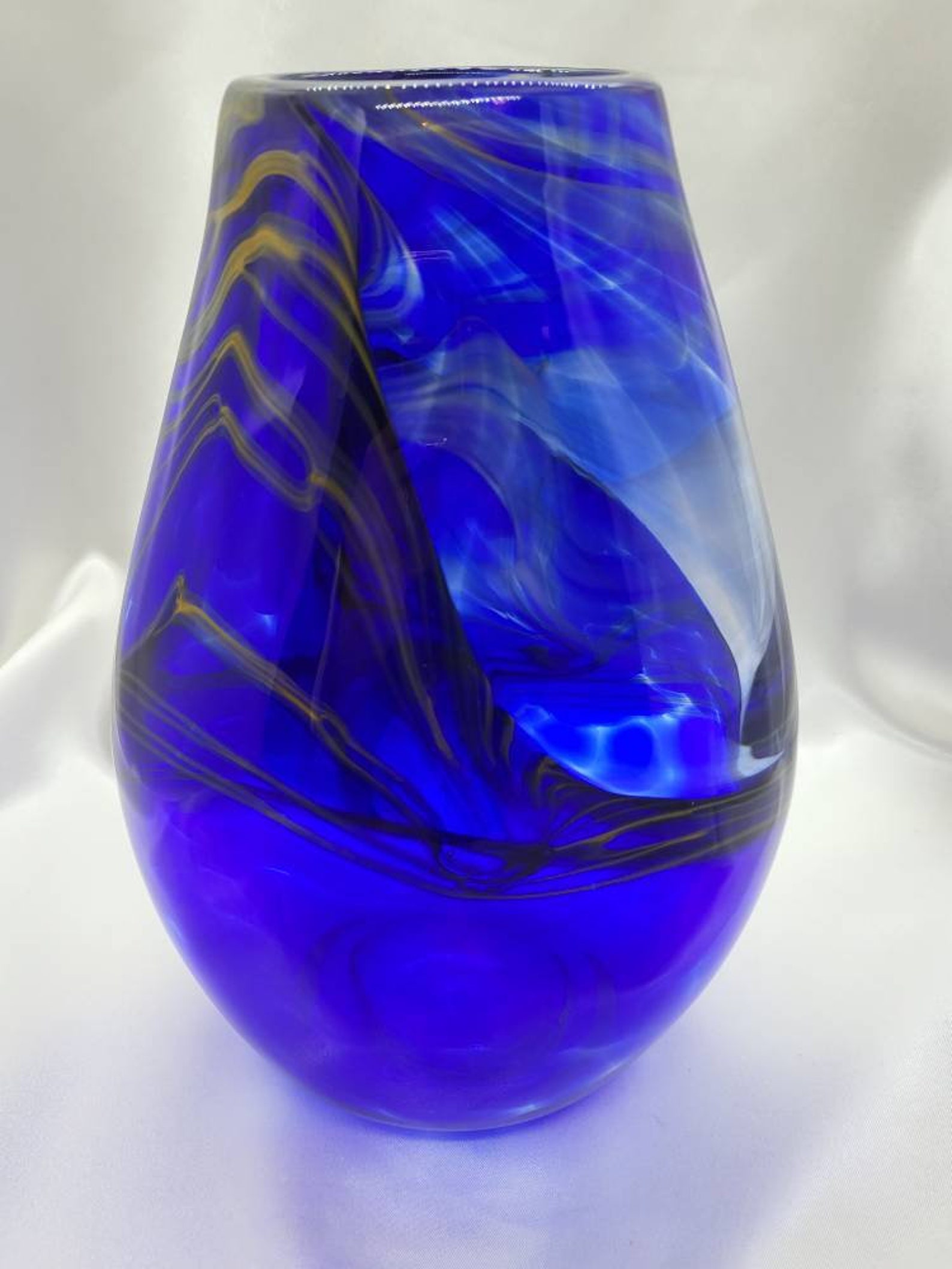 Gorgeous Royal Blue With Orange Swirls Hand-blown Glass Vase - Etsy