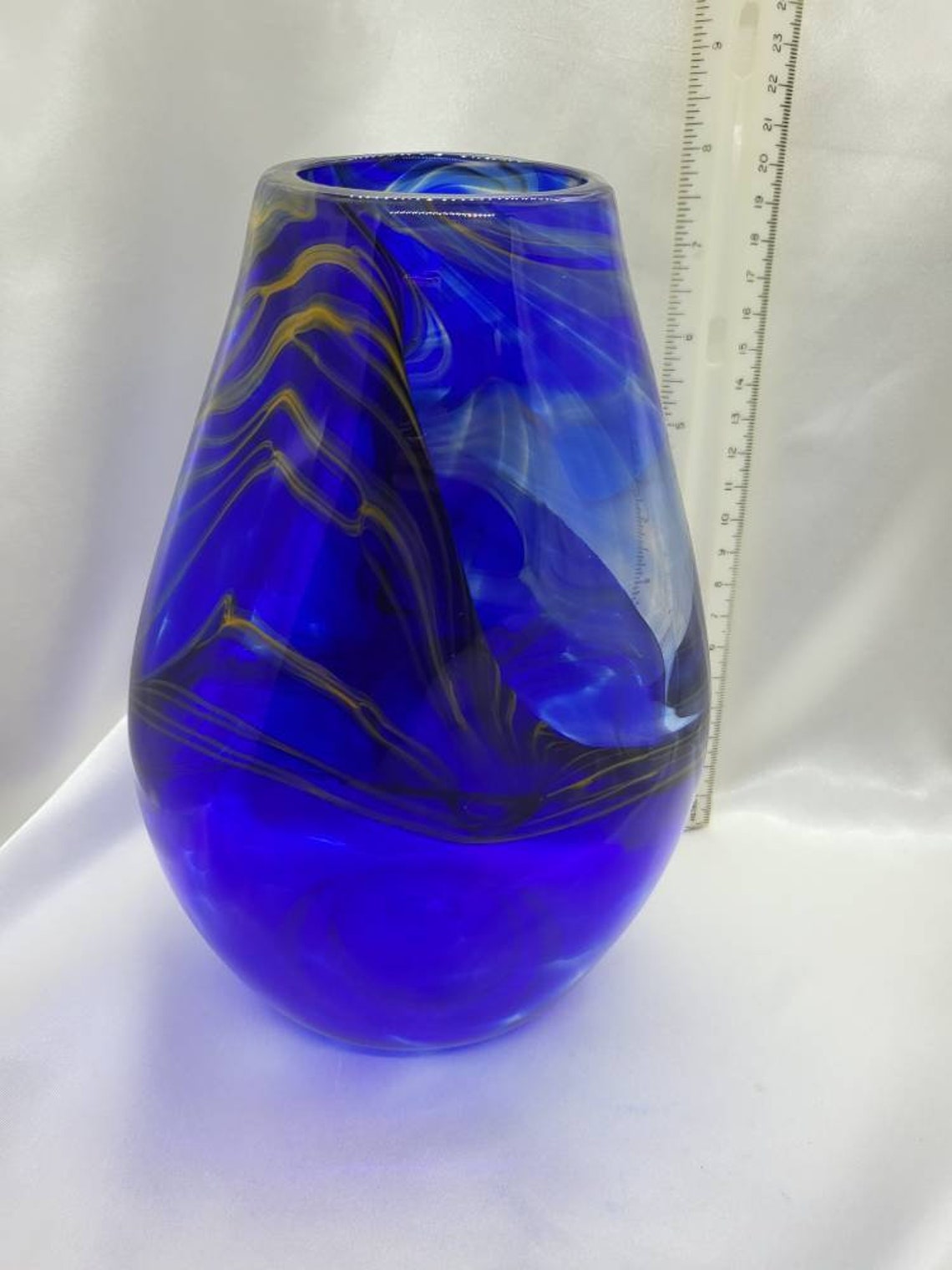 Gorgeous Royal Blue With Orange Swirls Hand-blown Glass Vase - Etsy