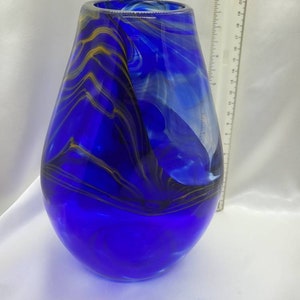 Gorgeous Royal Blue With Orange Swirls Hand-blown Glass Vase - Etsy