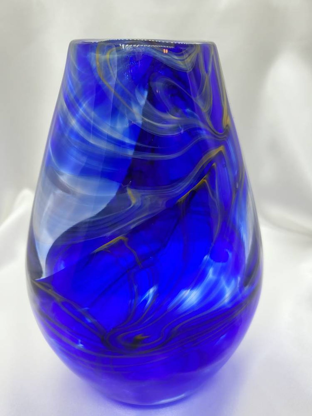 Gorgeous Royal Blue With Orange Swirls Hand-blown Glass Vase - Etsy