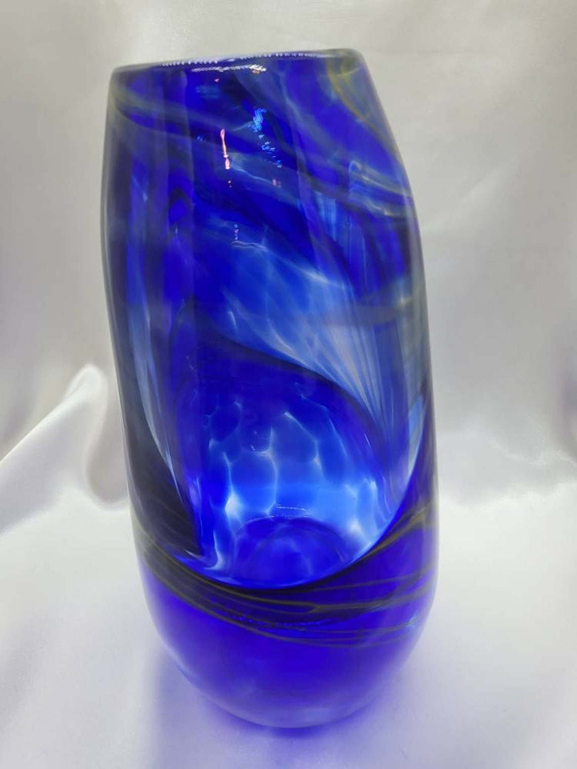 Gorgeous Royal Blue With Orange Swirls Hand-blown Glass Vase - Etsy