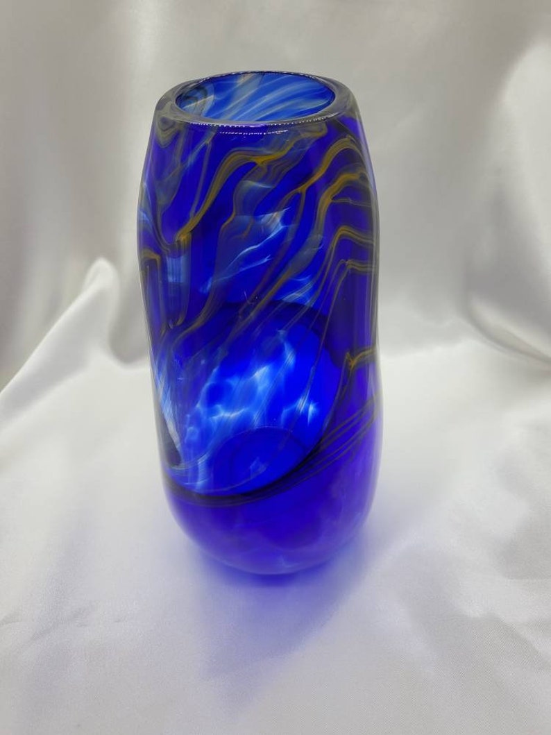 Gorgeous Royal Blue With Orange Swirls Hand-blown Glass Vase - Etsy
