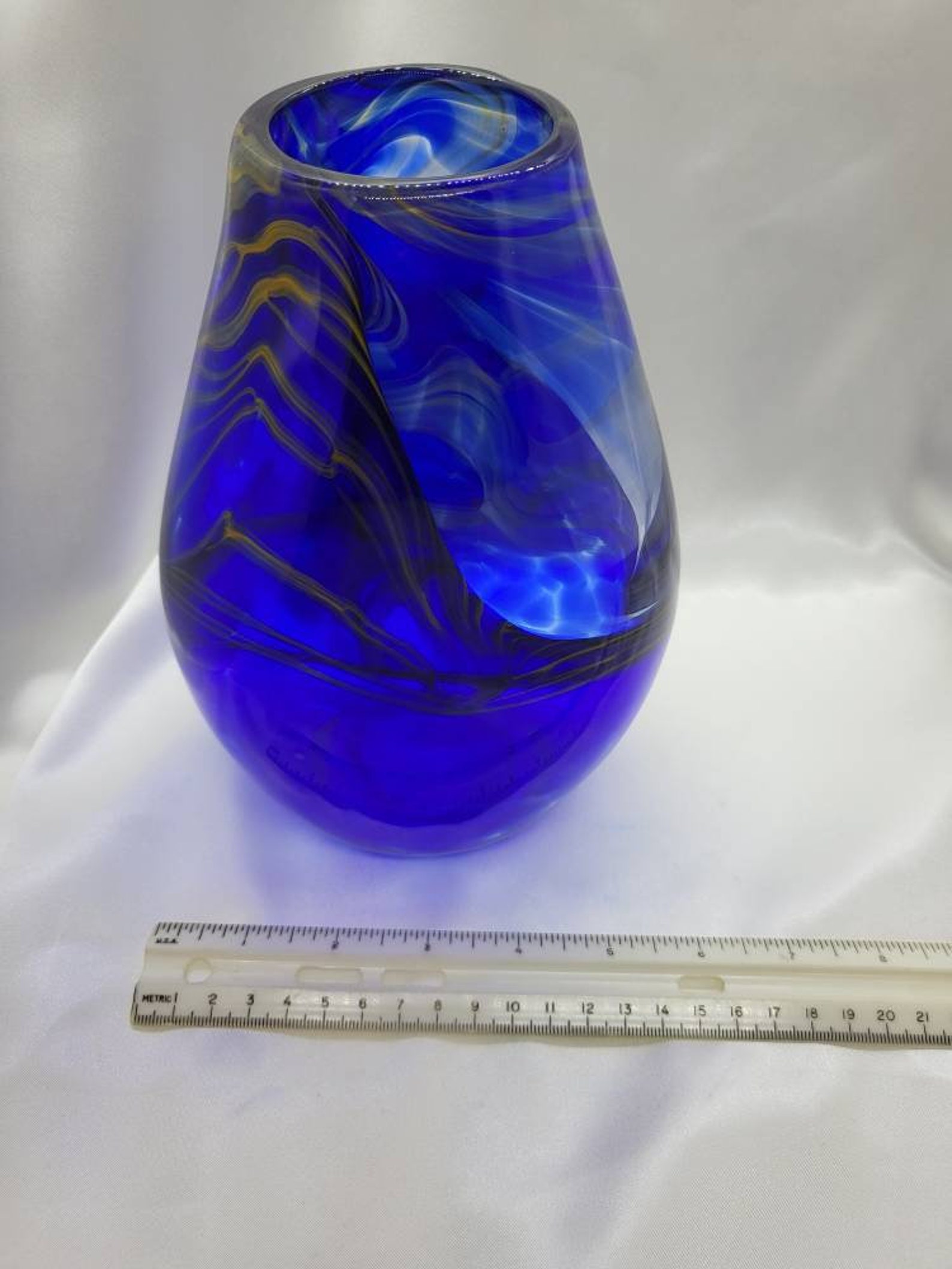 Gorgeous Royal Blue With Orange Swirls Hand-blown Glass Vase - Etsy
