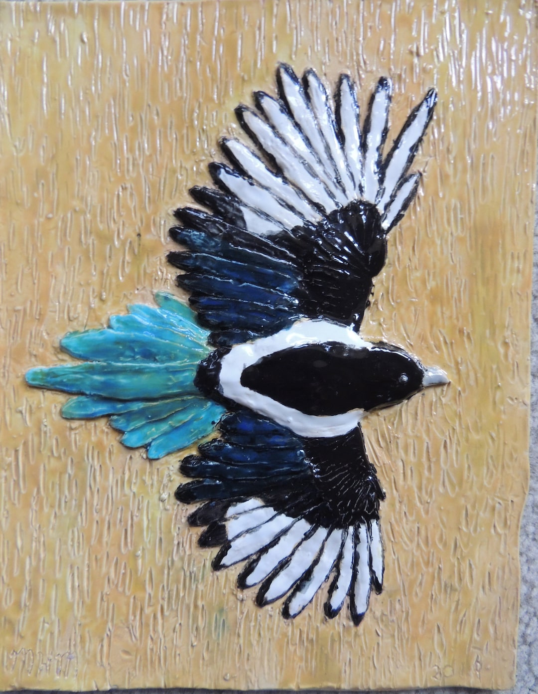 Ceramic Magpie: High-relief Flying Bird Wall Art - Etsy