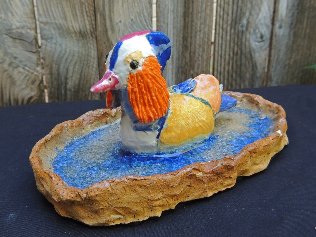Ceramic Mandarin Duck Sculpture: Colorful Bird Figurine - Etsy