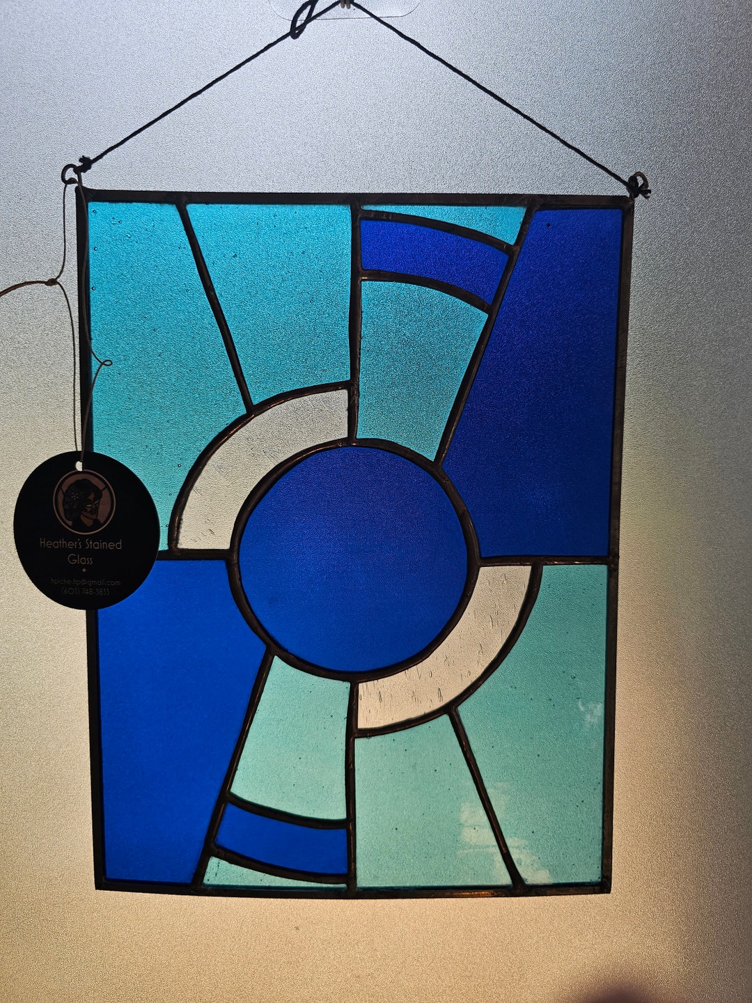 Stained Glass Blue Geometric Panel - Etsy