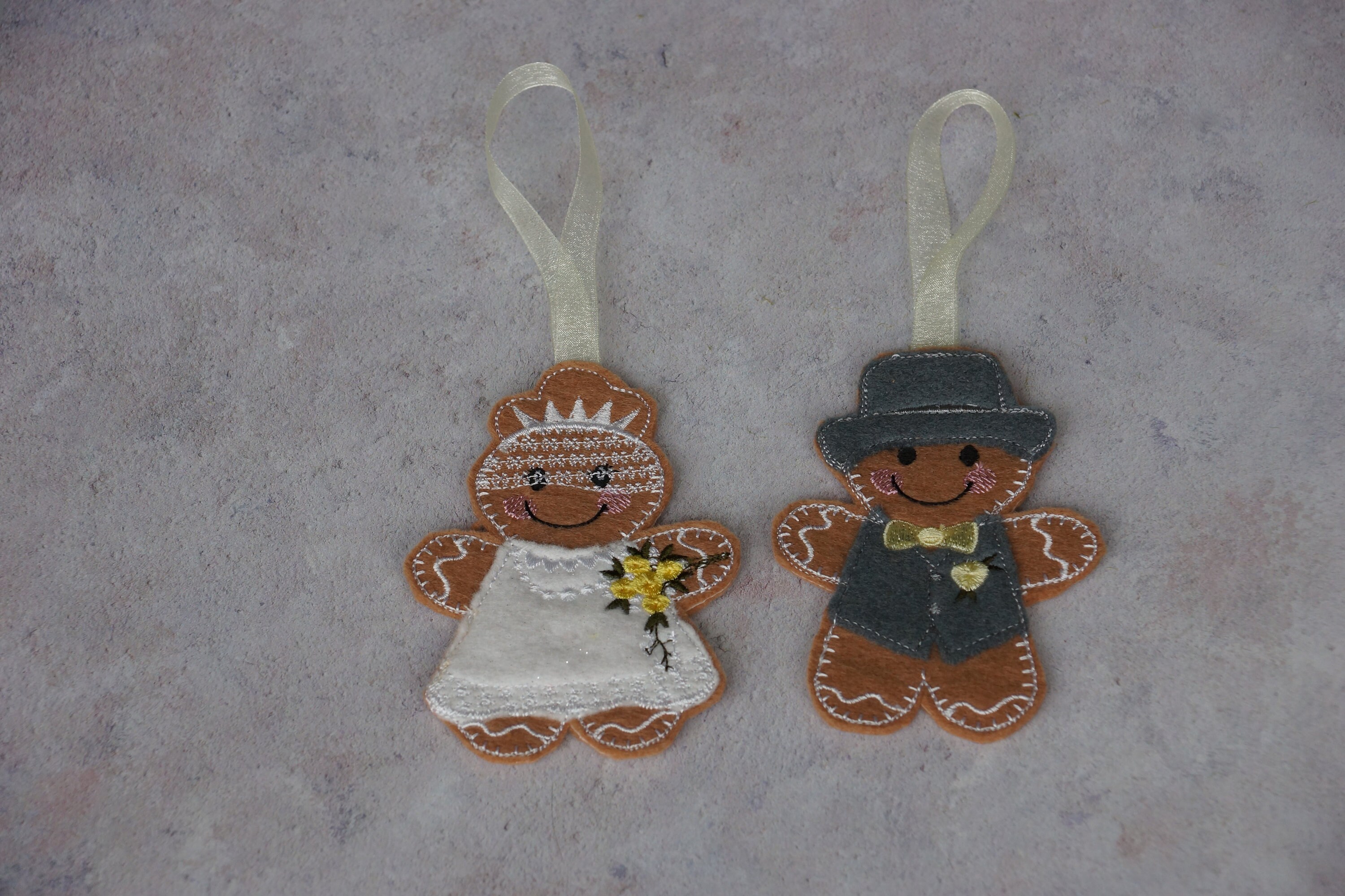 Embroidered Gingerbread Bride and Groom, Hanging Wedding Memento - Etsy