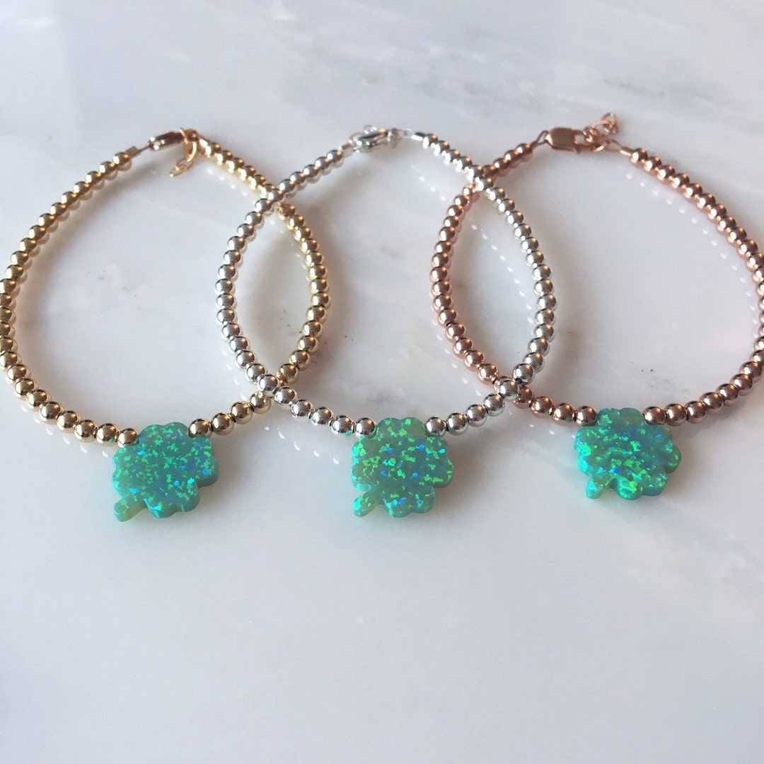 Irish Opal Clover Beaded Bracelet, Opal Clover Bracelet, Clover ...