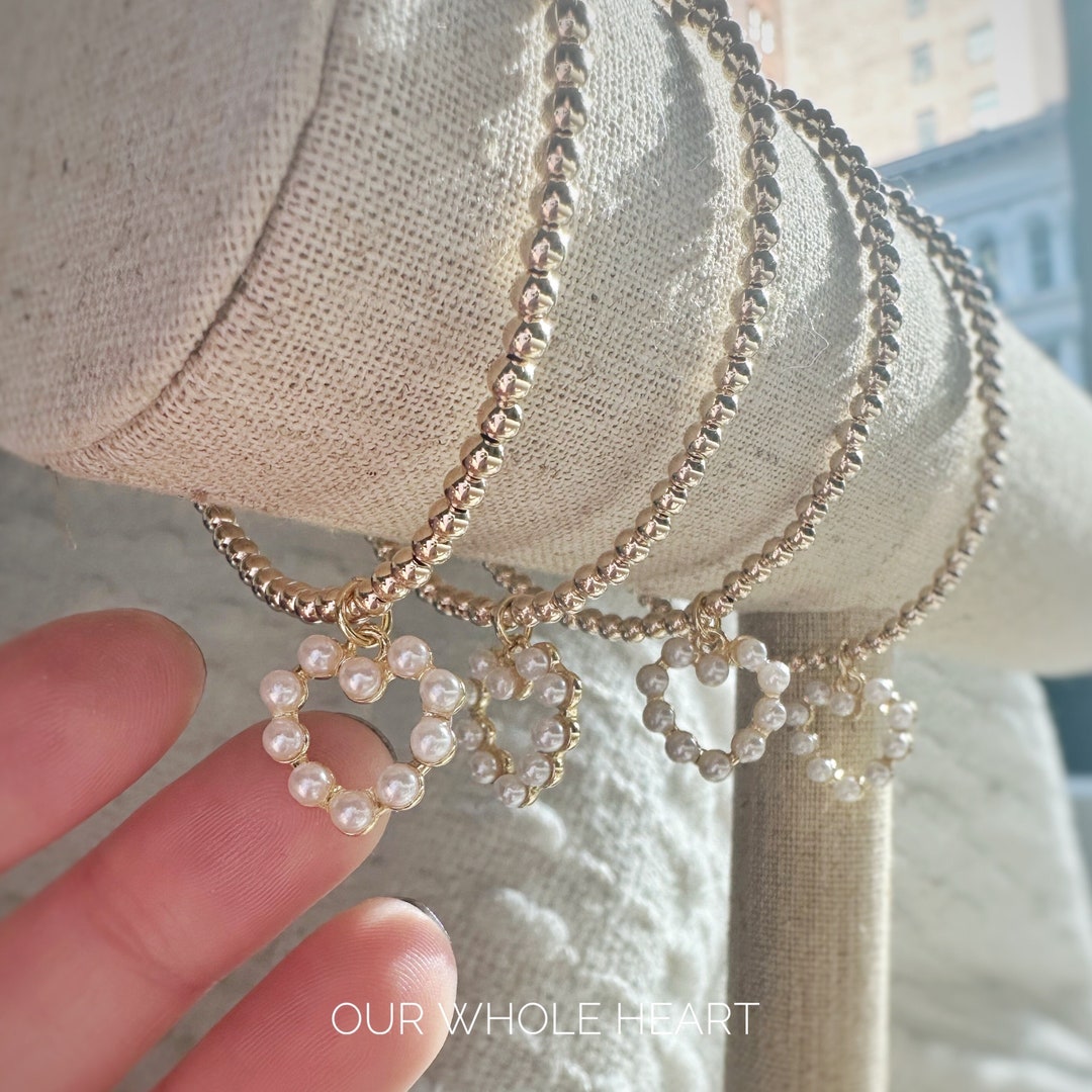 Pearl Love | Gold Filled Pearl Heart Bracelet, Delicate Heart Bracelet ...