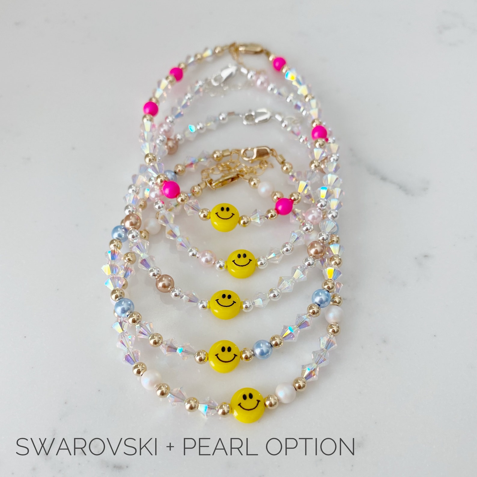 Smiley Face Bracelet in Sterling Silver Gold Filled or Rose | Etsy