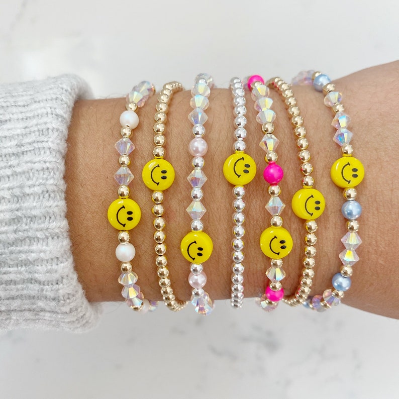 Smiley Face Bracelet in Sterling Silver Gold Filled or Rose | Etsy