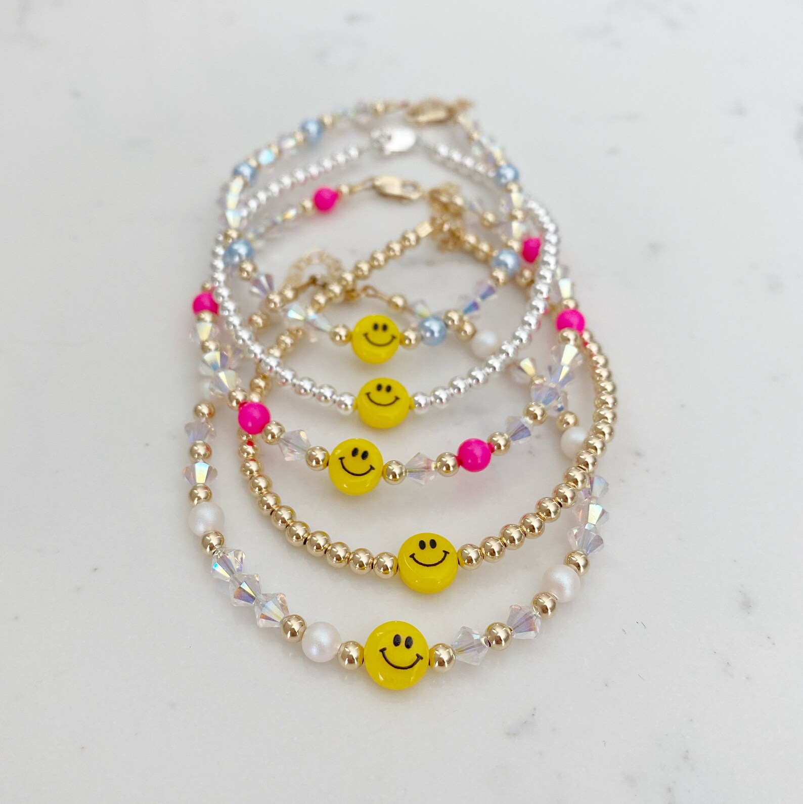 Smiley Face Bracelet in Sterling Silver Gold Filled or Rose | Etsy