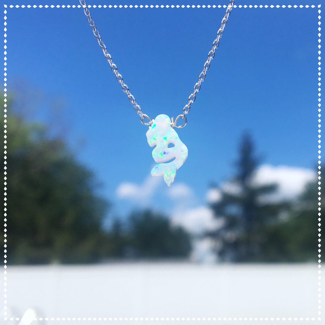 Mermaid White Opal Necklace in Sterling Silver or Gold Plated, Beach ...
