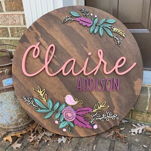 Floral Round Name Sign Round Name Sign Nursery Name Sign Custom Round ...