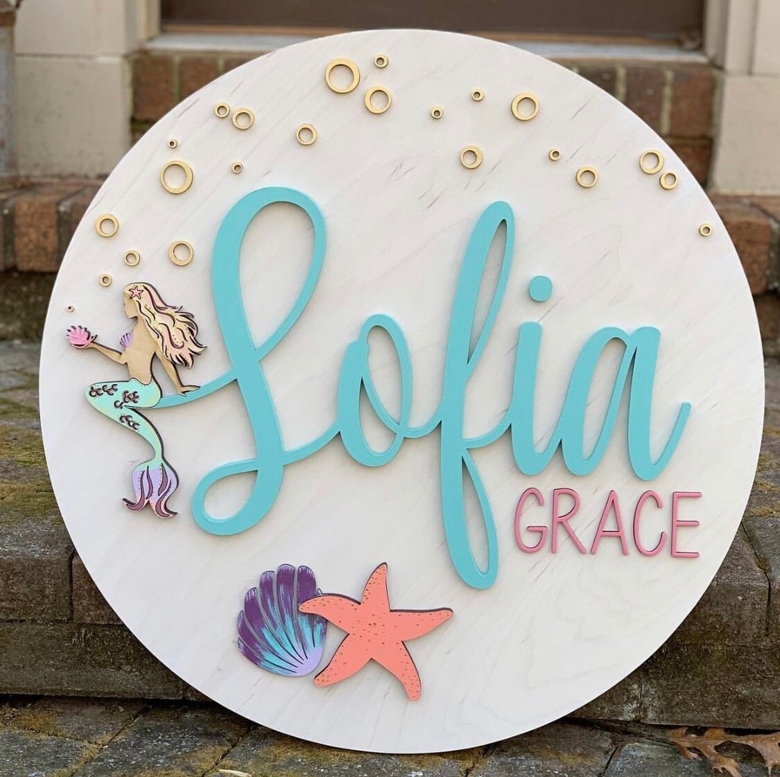 Custom Wood Name Sign Round Name Sign Mermaid Sign Mermaid | Etsy