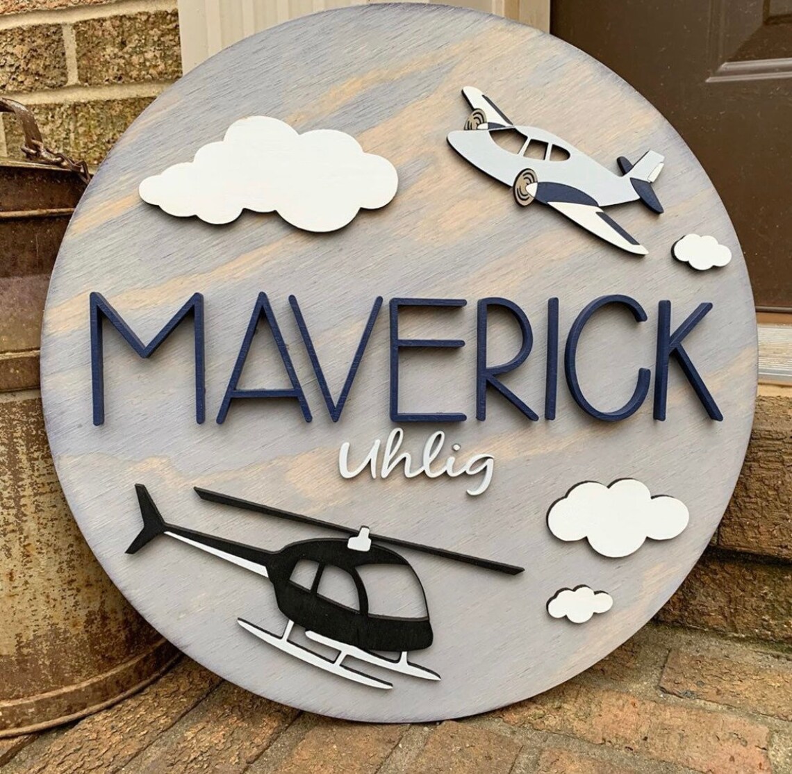 Airplane Name Sign Aviator Nursery Sign Round Wood Sign | Etsy