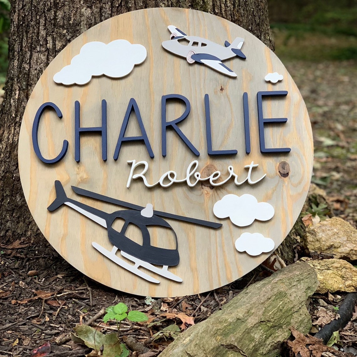 Airplane Name Sign Aviator Nursery Sign Round Wood Sign - Etsy
